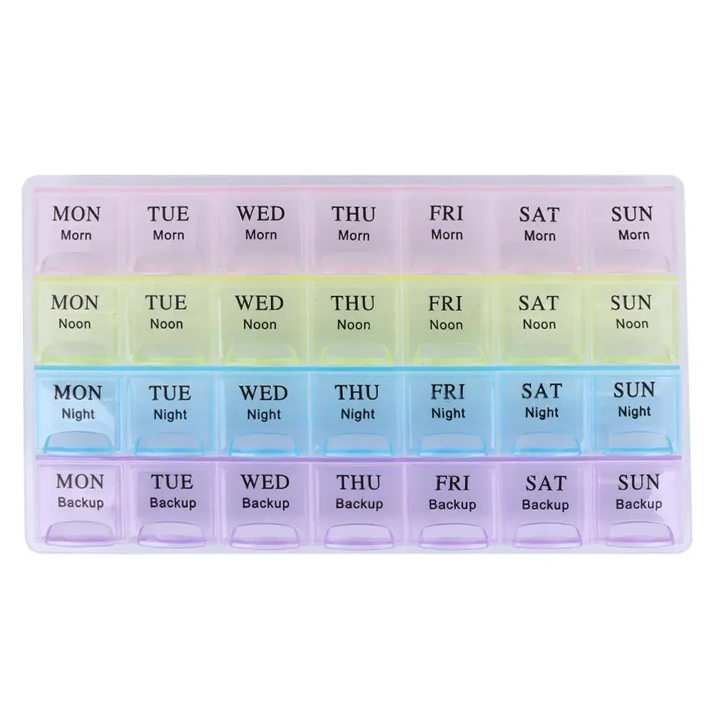 Portable 7 Days 28 Compartment Lid Tablet Pill Box Holder Medicine ...