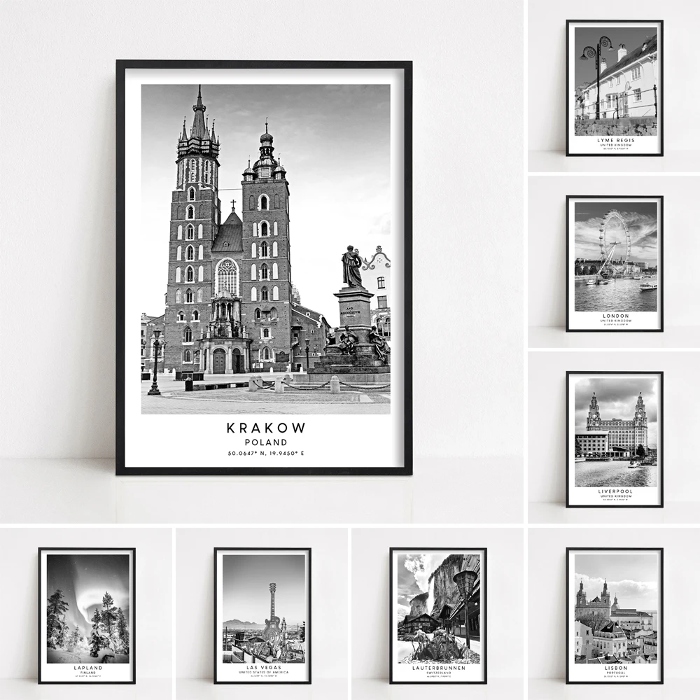 Art & Collectibles Poland Wall Art Krakow Black and White City Poster ...