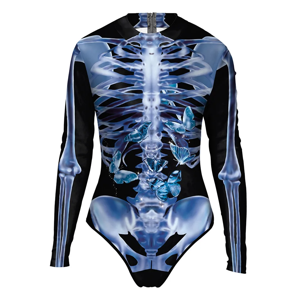 Horror Skeleton Scary Vampire Muscle Jumpsuit Cosplay Costume For Adult ...