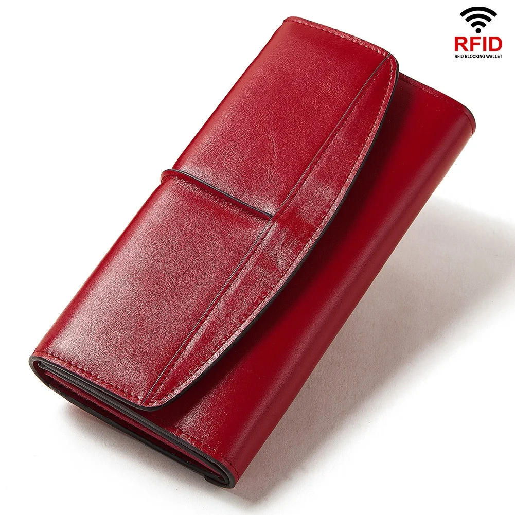 Portefeuille long en cuir de vachette véritable pour femme ...