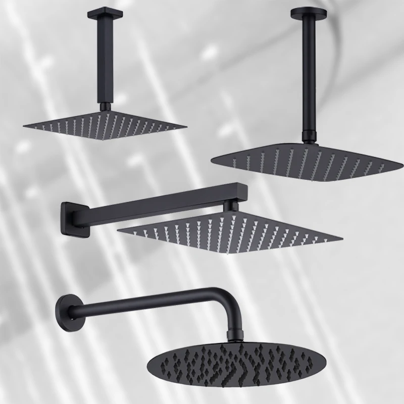 Bathroom Overhead Wall Ceiling Mounted Shower Arm Top Head Ultra Thin ...
