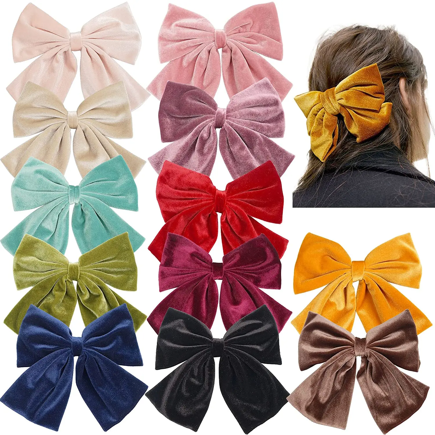 3Pcs-Girls-8-Inch-Big-Large-Velvet-Bows-Velvet-Hair-Bows-Clips-French ...