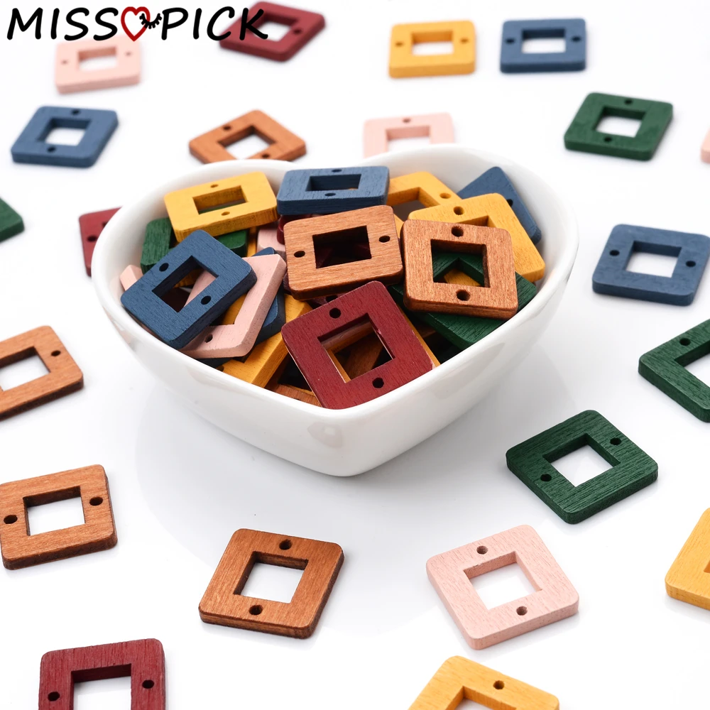30pcs-lot-18mm-Multicolor-Hollow-Square-Shape-Natural-Wood-Beads-Loose ...