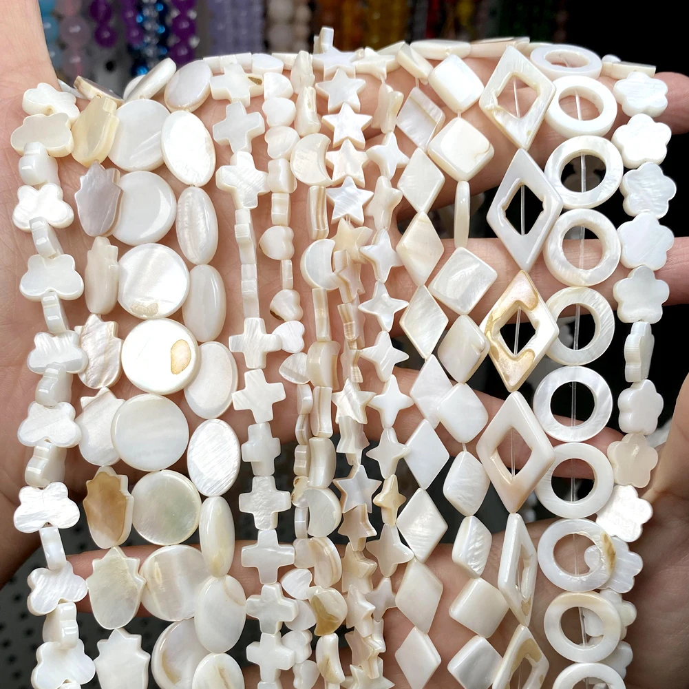 Natural-White-Shell-Beads-Mother-Of-Pearl-Loose-Flat-Oval-Teeth-Round ...