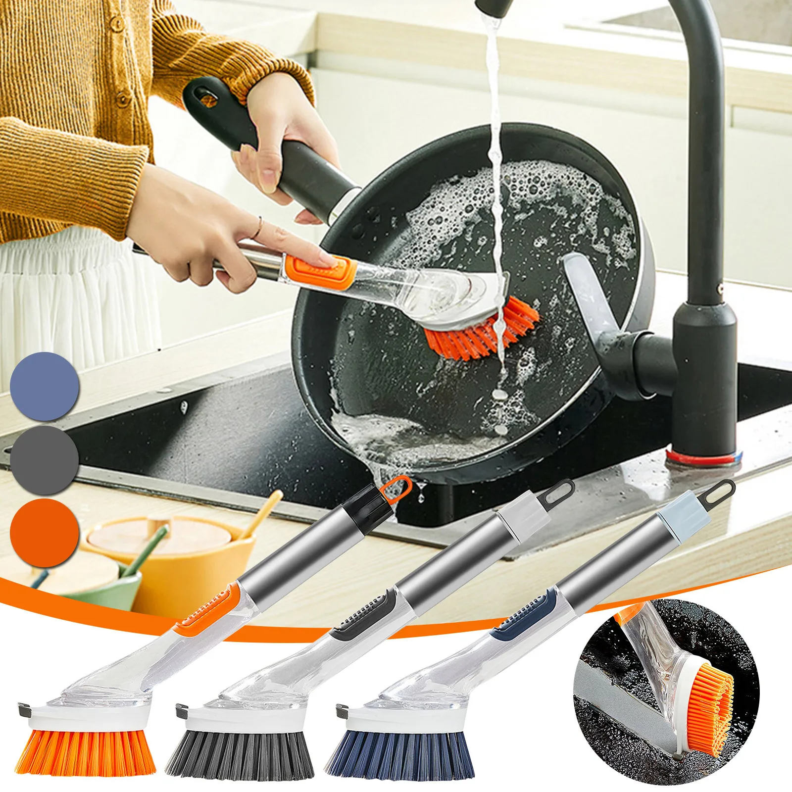 Kitchen Cleaning Brush 2 In 1 Long Handle Cleaing Brush with Removable ...