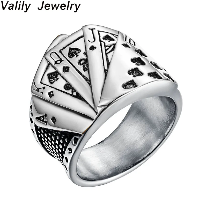 Valily-Men-s-Stainless-Steel-Silver-color-Spades-Royal-Flush-Poker ...