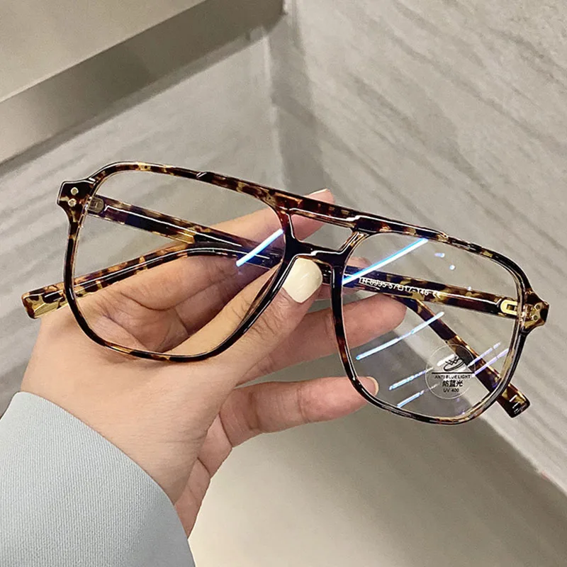 Oversized Double Bridge Glasses Frame For Women Vintage pilot Anti Blue ...