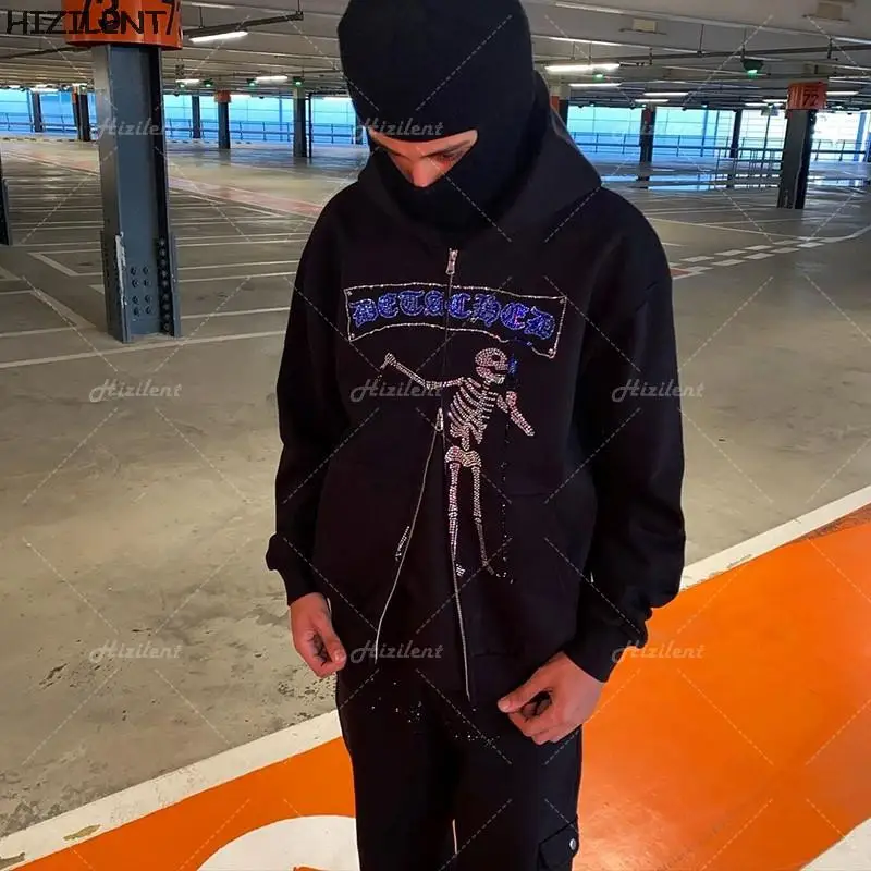 Y2k Top Rhinestone Skull Emo Sweatshirt Men's Hoodies Harajuku Gothic Oversized Hoodie Grunge ...