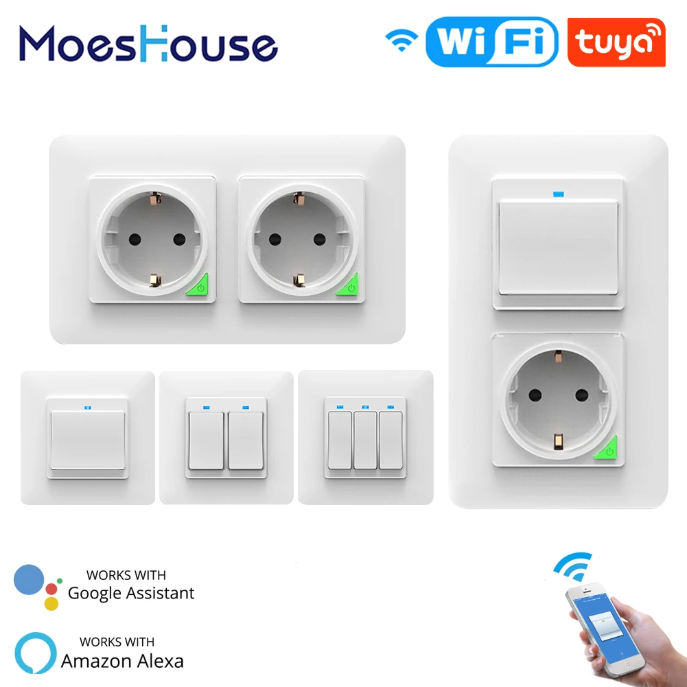 Wifi Smart Light Wall Switch Socket Outlet Push Button De Eu Smart Life ...