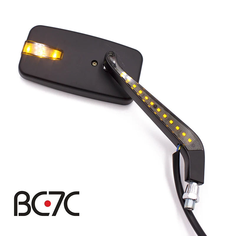 M10 Universal Motorcycle Rectangle Rear View Mirrors LED Turn Signal ...