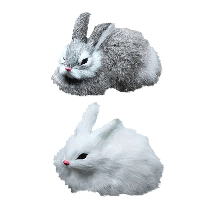 2 Pcs 15cm Mini Realistic Plush Rabbits Fur Lifelike Animal Easter ...