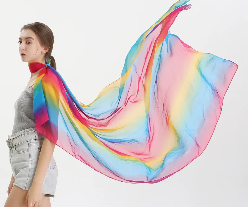 New-Rainbow-Color-Silk-Scarves-Woman-Autumn-Winter-Long-Dots-Printed ...