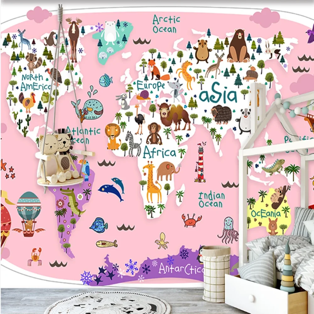 milofi Customized 3D Nordic Cartoon World Map Large TV background ...