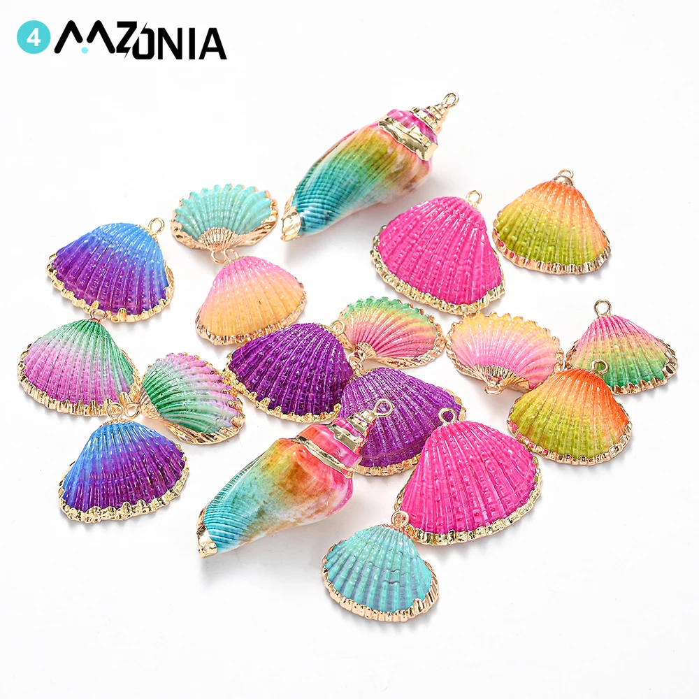 Gold-Plated-Threaded-Seashells-Natural-Striated-Colorful-Shell-For ...