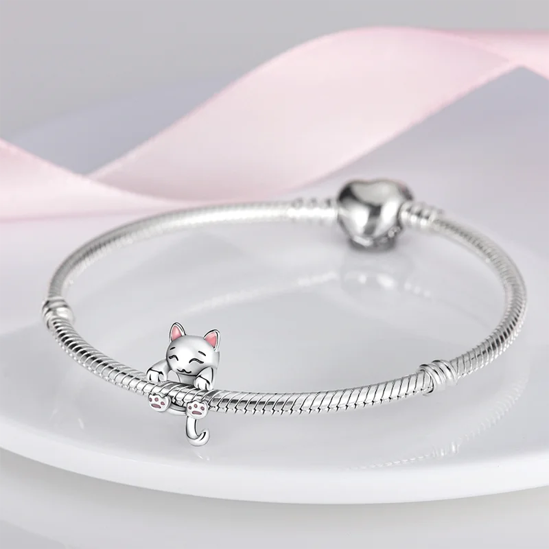 silver color charms Fits Original Pandora Bracelet Small milk cat shape silver color Pendant Charms Beads Women Fine Jewelry AliExpress