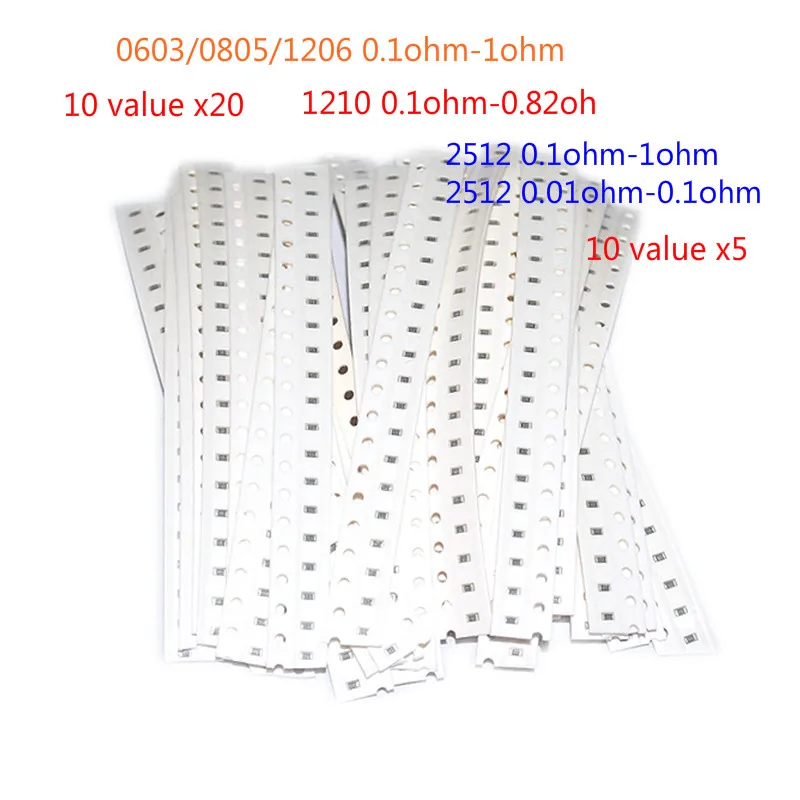 Smd 0603 0805 1206 1210 2512 Resistor Assorted Kit, 1% Resistors R100 ...