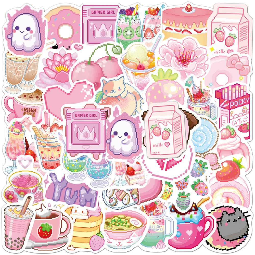10/30/50PCS INS Style Cute Pink Pixel Cartoon Stickers DIY Bike Travel ...