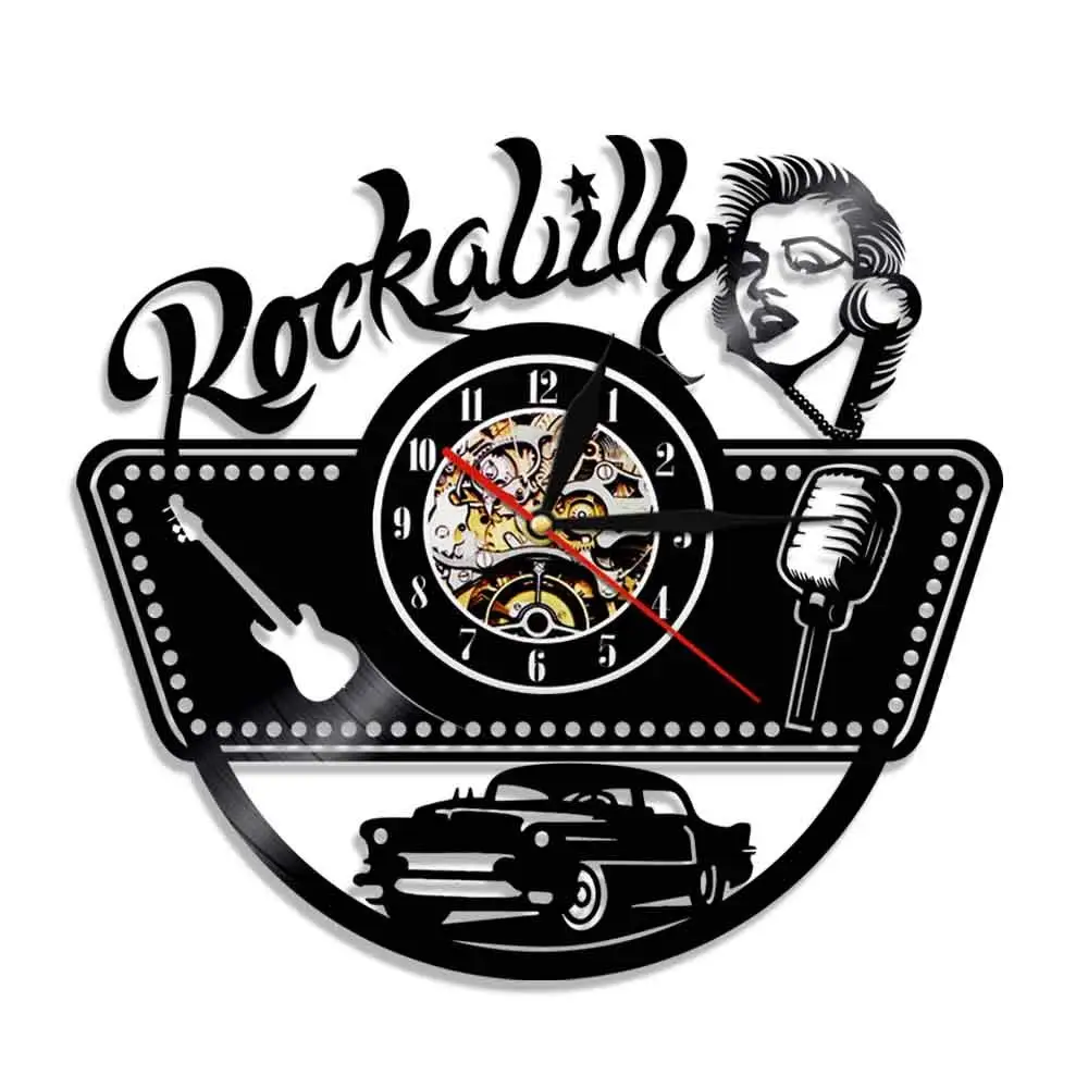 Rockabilly Vinyl Record Wall Clock Modern Design Rock Music Silhouette ...