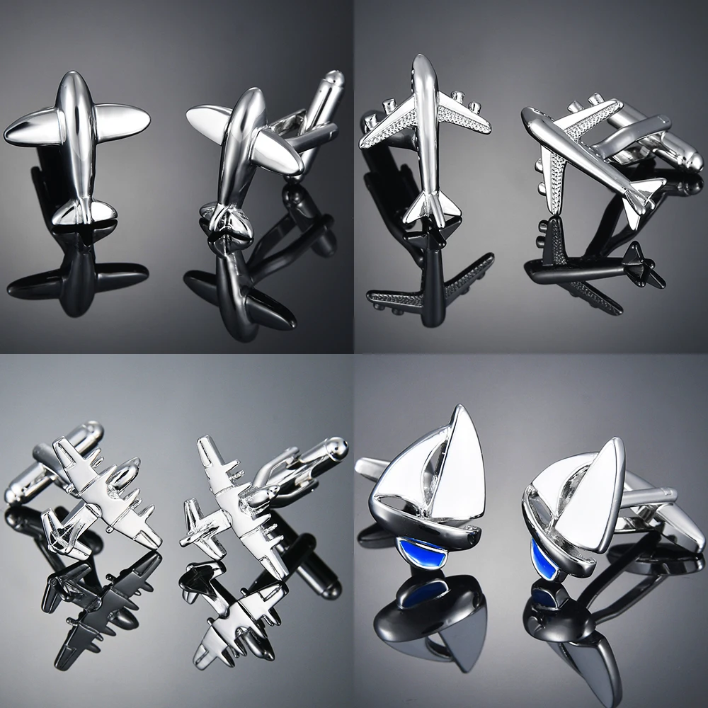 New Trendy Men's Cufflink for Pilot Silver Color Airplane Shape High ...