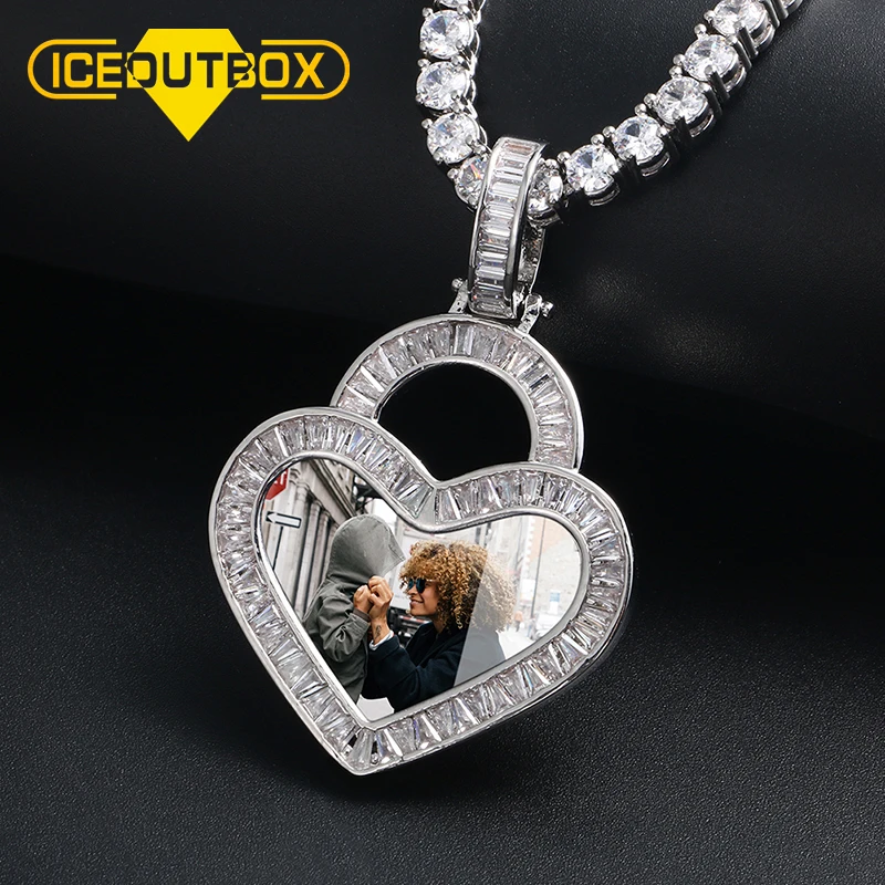 Heart Custom Picture Memory Medallions Solid Pendant Necklace Baguette ...