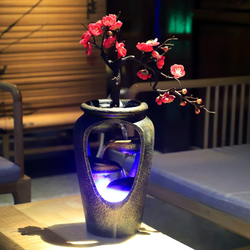 Water-Fountain-Vase-Flower-Waterfalls-Indoor-Resin-Flowing-Water ...