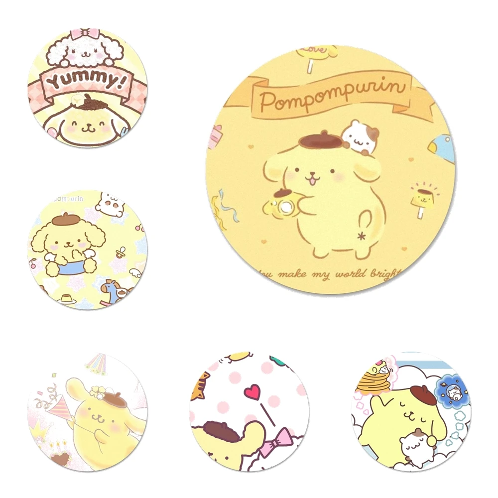 Pines de iconos de Pompompurin de dibujos animados bonitos de 58mm, broches de decoración ...