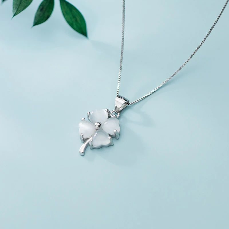 MODIAN White Opal Hearts Shape Four Leaf Clover Pendant Necklace for ...