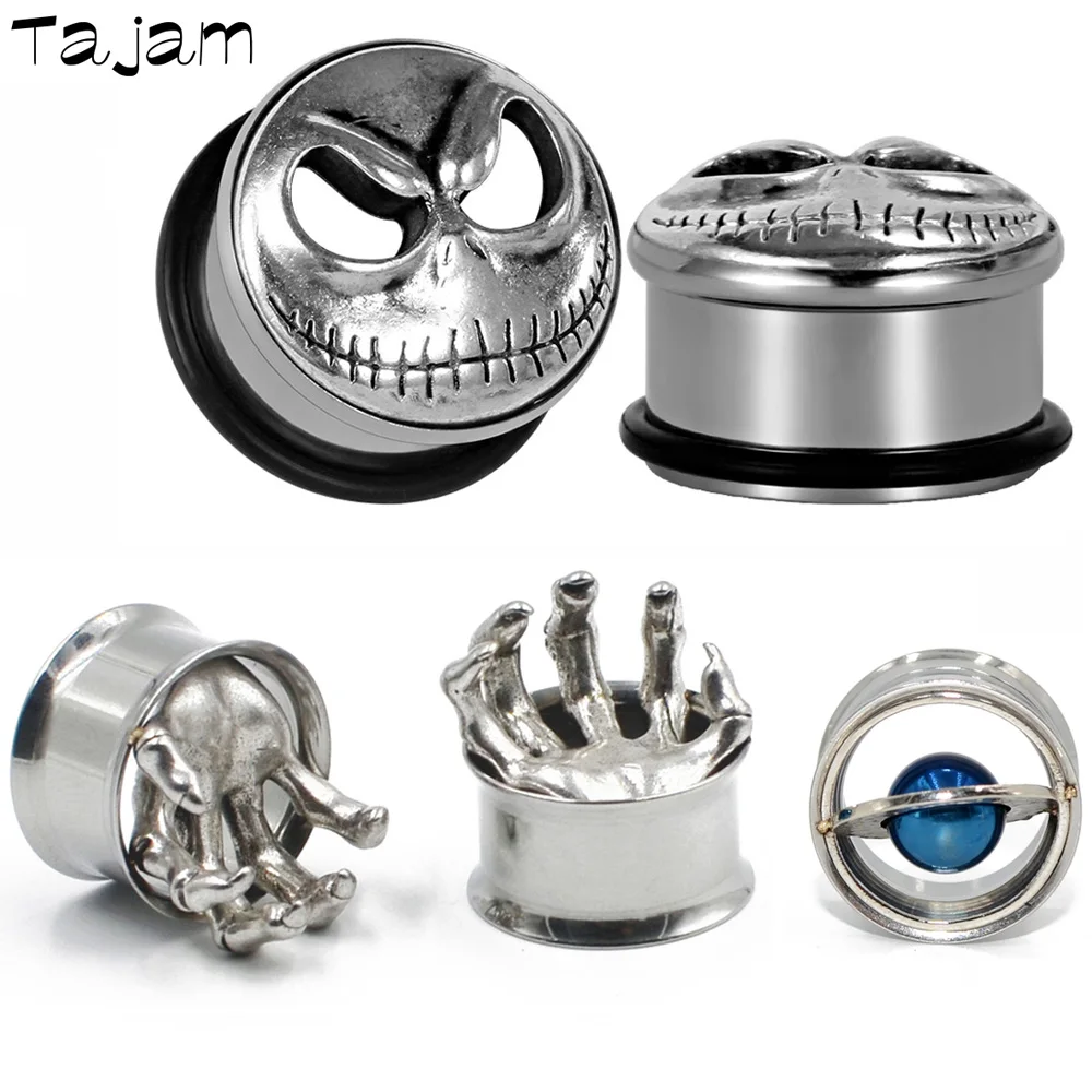 1 Pair Punk Ear Piercing Gauge Stainless Steel Skull Hand Plug Tunnel ...