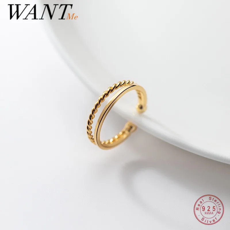 WANTME 925 Sterling Silber Mode Einfache Doppel Twist Chic Öffnung Finger Welle Ring für Frauen ...