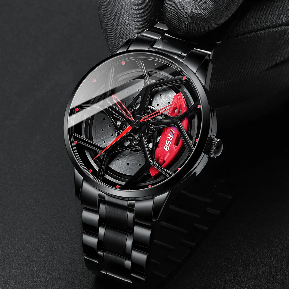 NIBOSI RS8 Brake Calipers Watches Fashion Luxury Sports Car Wheel Hub WrisWatches Stainless ...