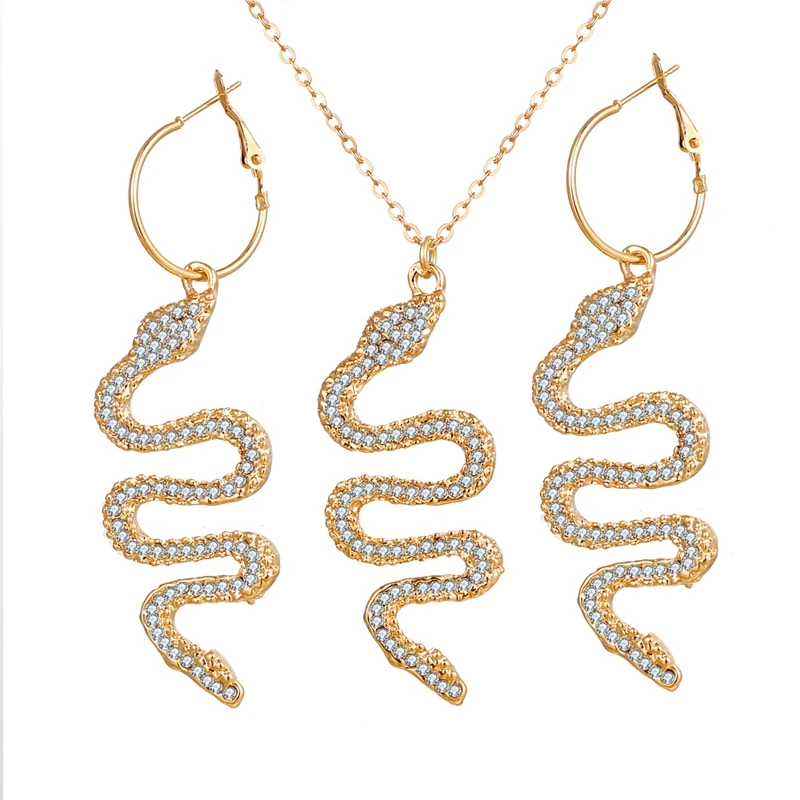 Ensemble de bijoux serpent en cristal pour femmes, collier et boucles ...
