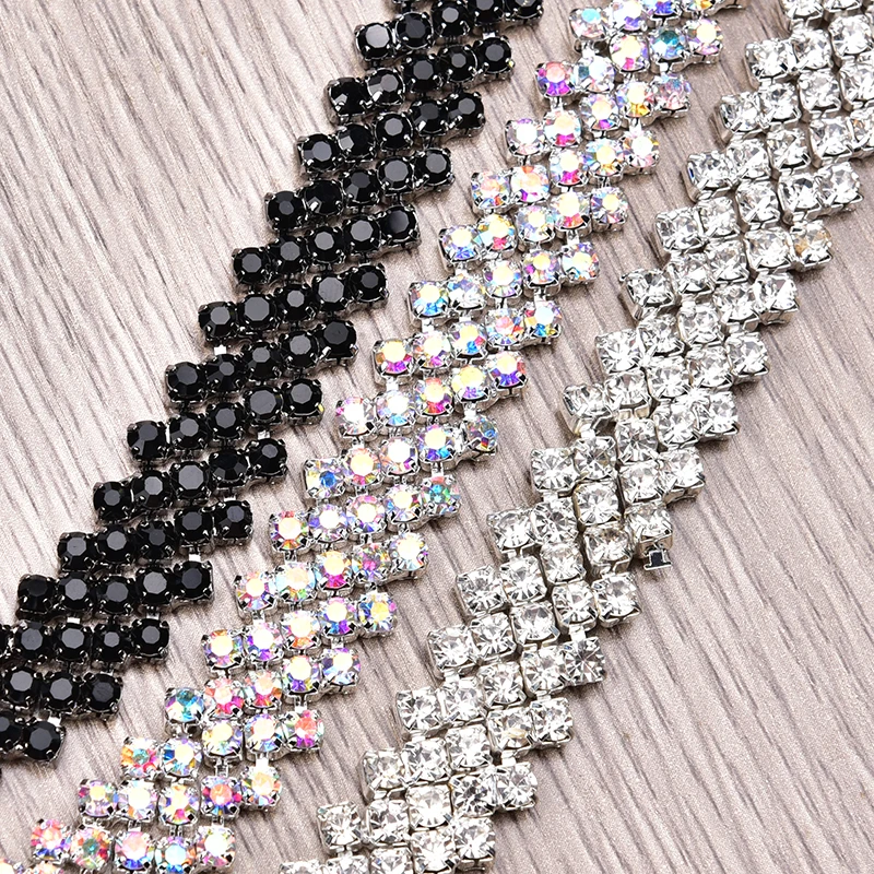 1-Yard-Lot-5-Row-Rhinestone-Trim-AB-Color-Stone-Crystal-Banding-Wedding ...
