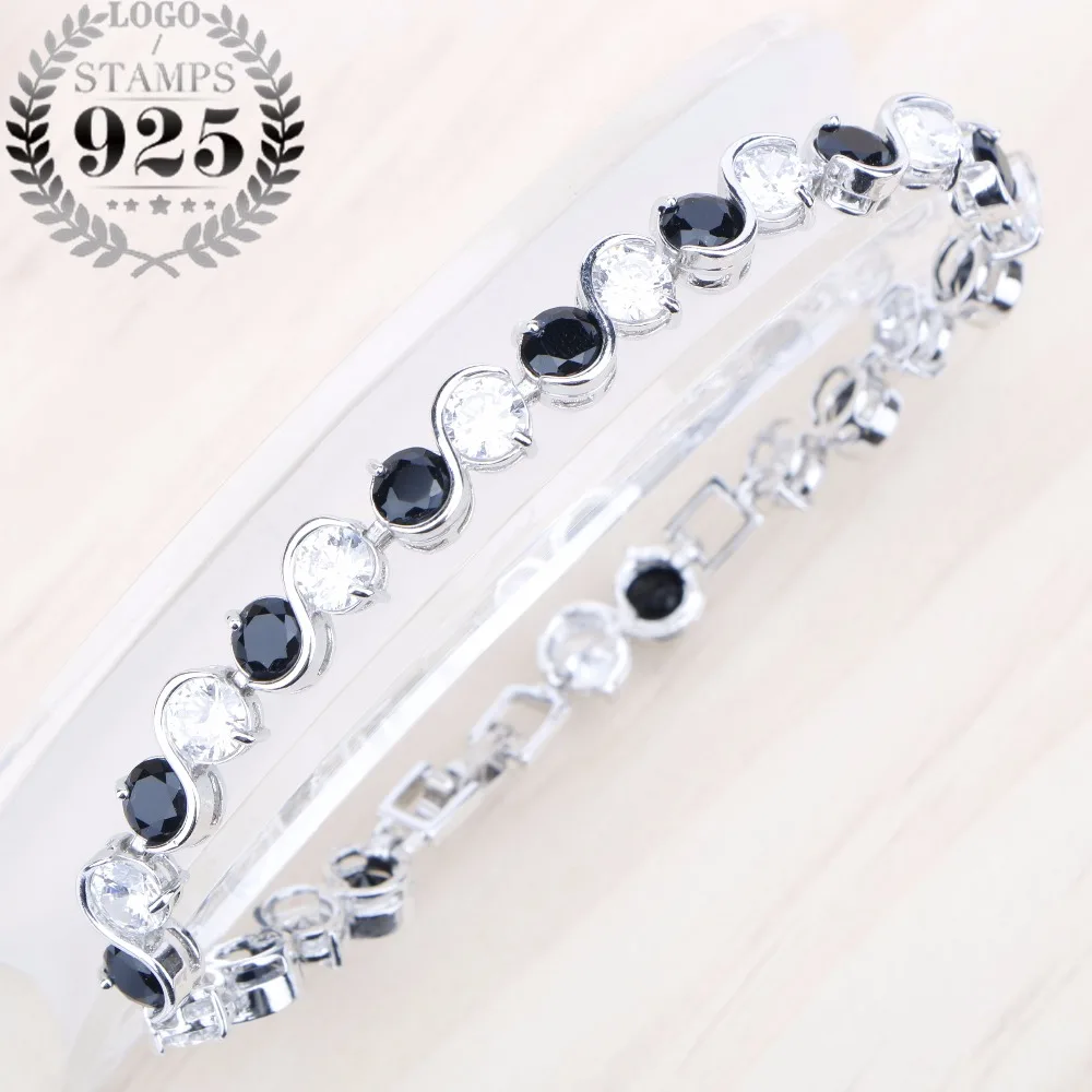 Silver 925 Jewelry Bracelet For Women Round Black Cubic Zircon White ...