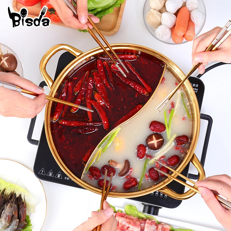 Горячий горшок из нержавеющей стали с двумя отделениями, кухонный ...