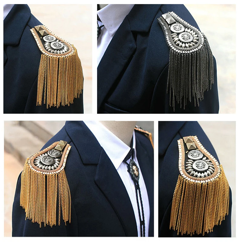 Tassel Chain Shoulder Board Badges Epaulet Epaulette Military Pin on Brooch