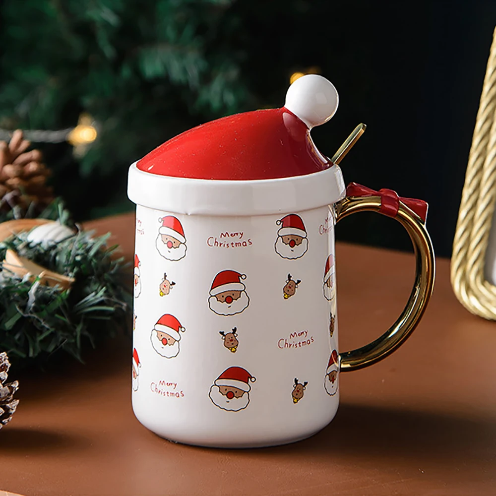 Christmas Ceramic Mug Coffee Mugs With Christmas Hat Lid And Spoon ...