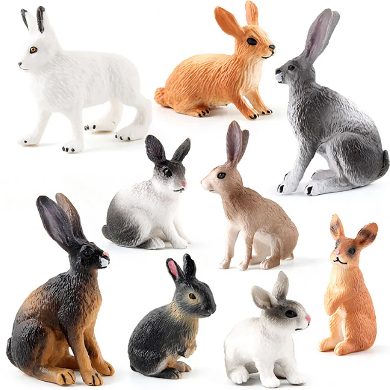 9 Kinds Small Size Rabbit Animal Figure Collectible Toys Wild Animal ...