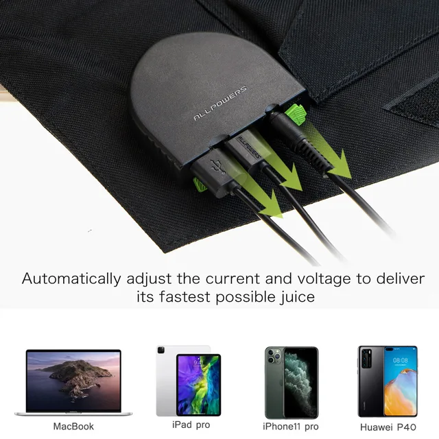ALLPOWERS 100W 18V 12V Portable Solar Panel Foldable Solar Battery Charger for Laptop Mobile ...