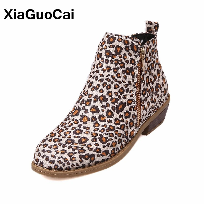 Botines de leopardo para mujer, botas altas con cremallera lateral ...