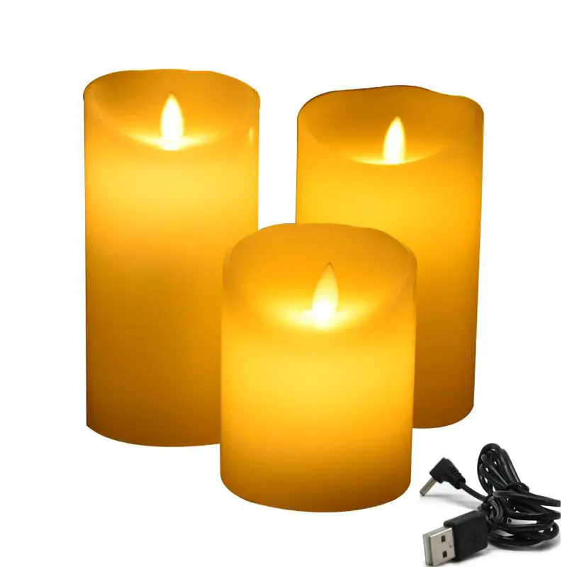 USB Rechargeable Flameless Electric Candles Ivory Dripless Paraffin Wax ...