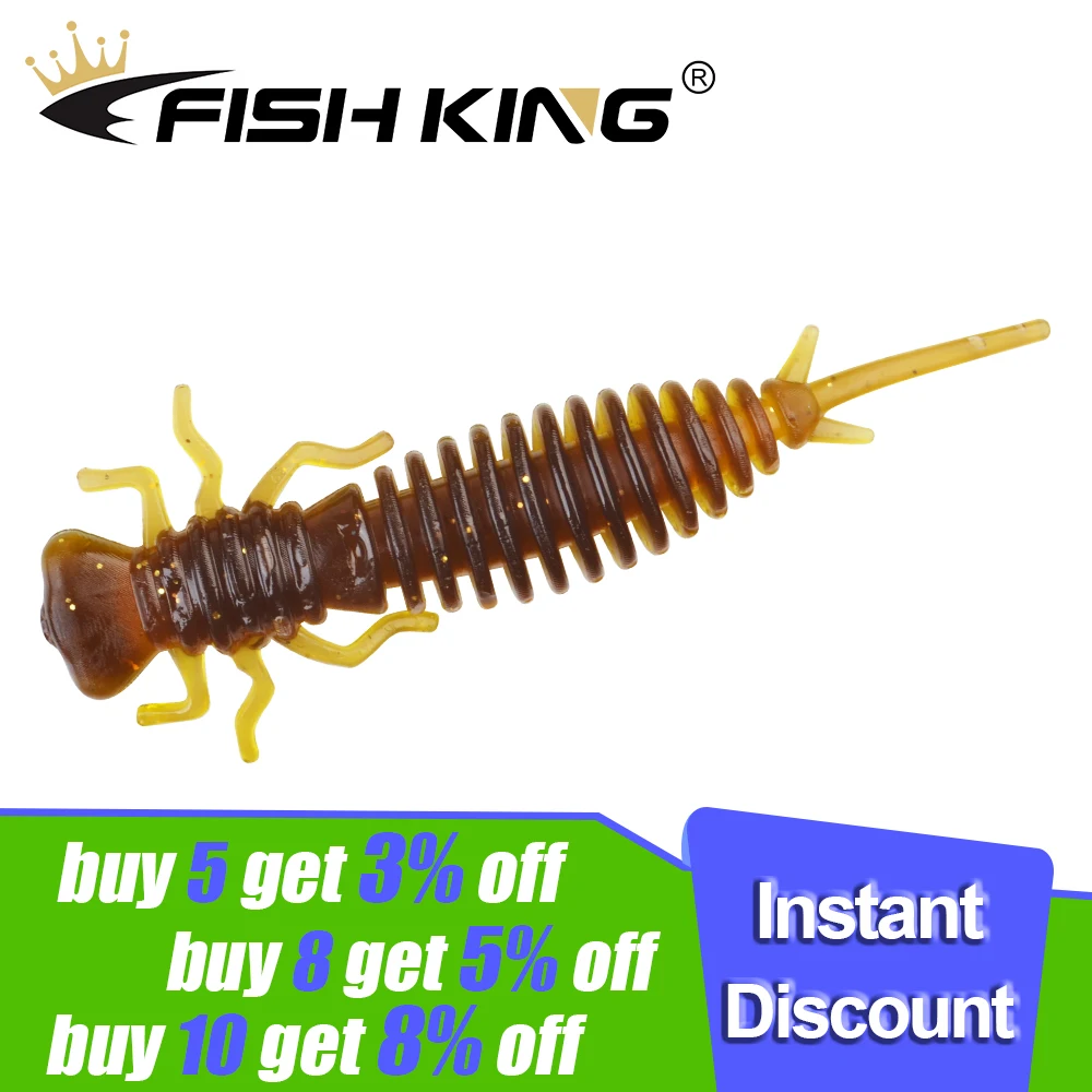 FISH KING Larva Soft Lures 50mm 76mm 89mm Artificial Lure Fishing Worm ...