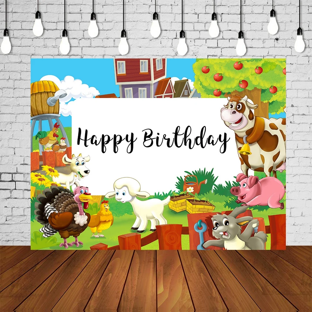 Kids Birthday Backdrop Rural Farm Theme Party Animals Barnyard Barn ...