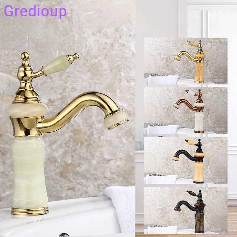 Bathroom Tap Antique Gold Water Basin Faucet Black Deck Mount Sink Tap ...