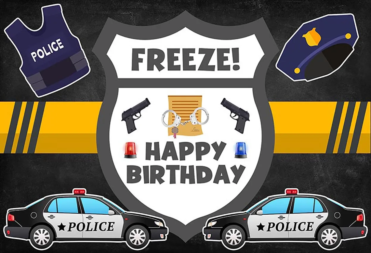 Police Theme Backdrop Boy Freeze Birthday Party Banner Cars Handcuffs ...