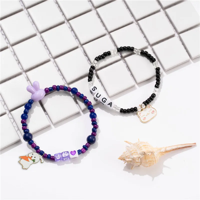 Kpop Bangtan Boys Bracelet Beads Letter Rope Cartoon Animals V JK SUGA ...