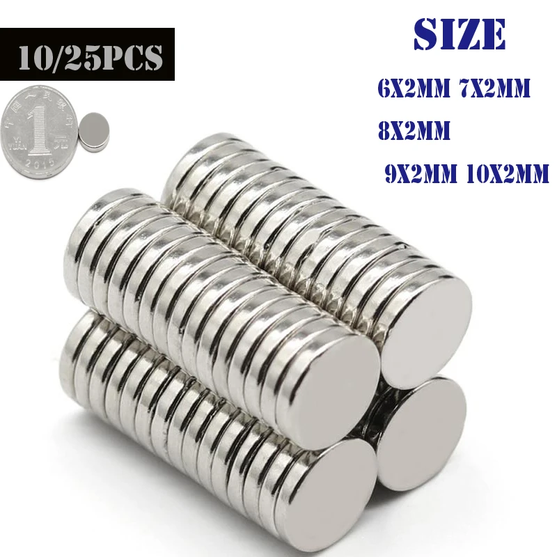 10/25Pcs 6x2mm/9x2mm Round Neodymium Magnet Super Powerful Small imanes ...