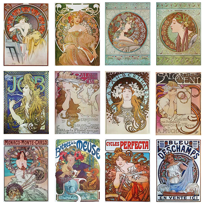 Retro-Woman-Alphonse-Mucha-Canvas-Art-Paintings-Mural-Poster-and-Prints ...