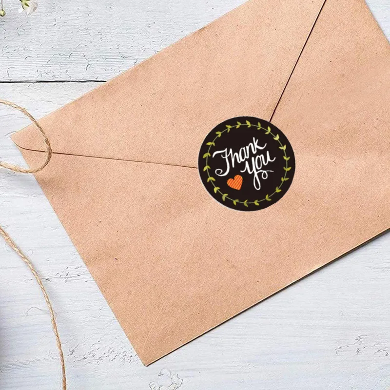 Round Thank You With Love Stickers With Black Font And Red Heart Color ...