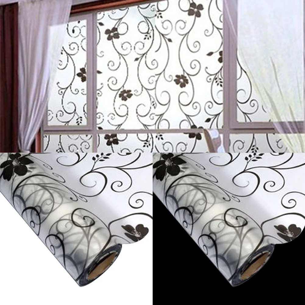 FILM POUR VITRAGE,1roll 45x100cm--Film autocollant givré à motif Floral ...