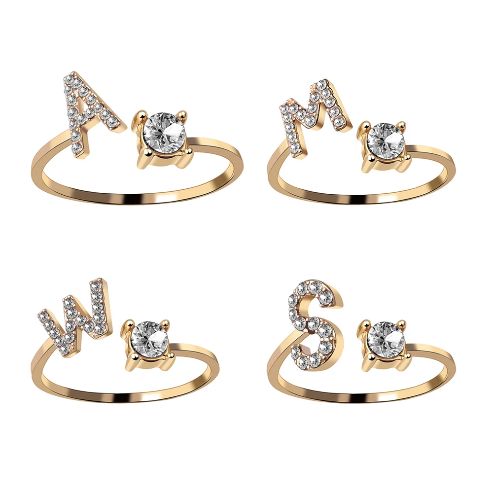 A-Z Letter Adjustable Opening Rings For Women Couple Alphabet Name Men ...